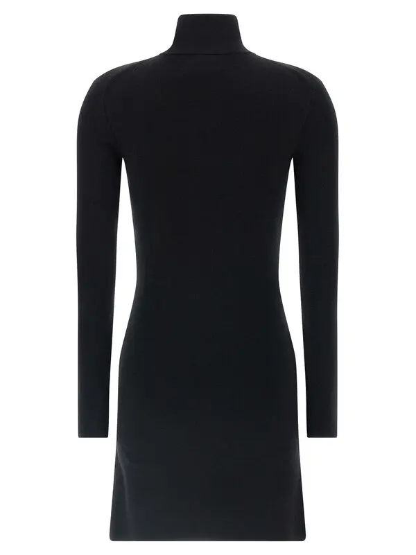 COURREGES Wool Knit Mini Dress With Quarter Zip - Black