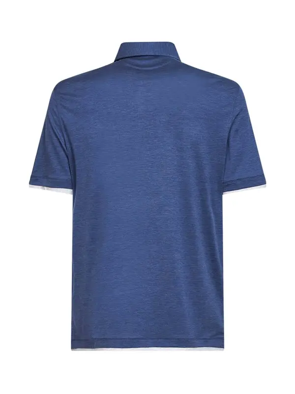 Brunello Cucinelli Blue Silk And Cotton Jersey Polo Shirt With Faux Layering - Multicolor