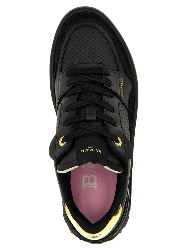 Balmain B-court Flip Leather Sneakers With Logo Print