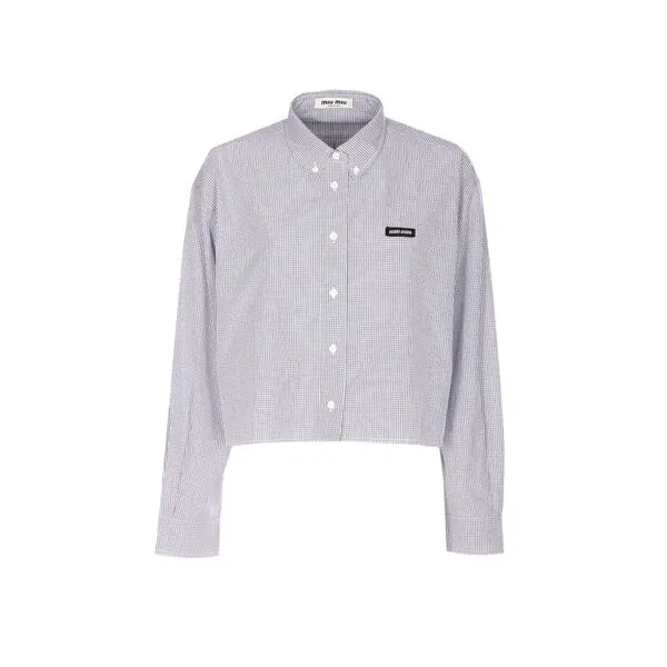 Miu Miu Check Motif Logo Shirt - Blue