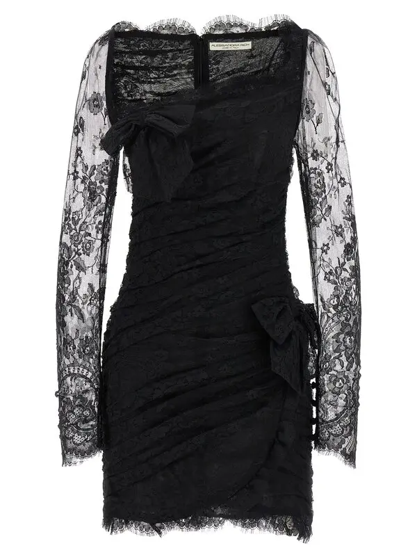 Alessandra Rich Lace Draped Mini Dress - Black