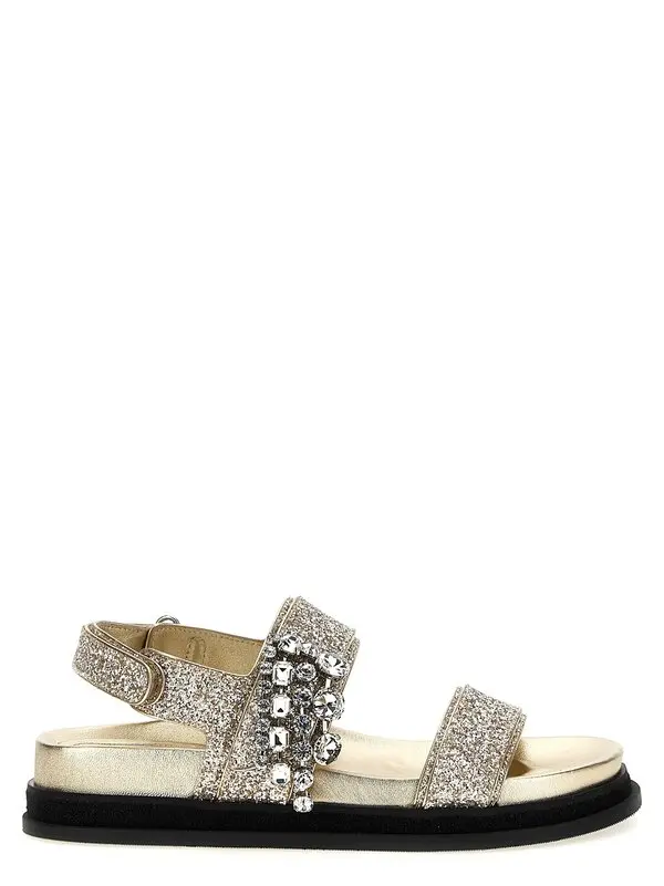 JIMMY CHOO Verity Glitter Sandals With Crystal Embellishment - Gold