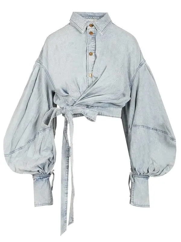 Zimmermann Rebellion Denim Wrap Top - Blue