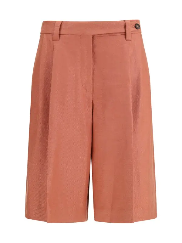 Brunello Cucinelli Sartorial Bermuda Shorts In Fluid Viscose And Linen Twill - Orange