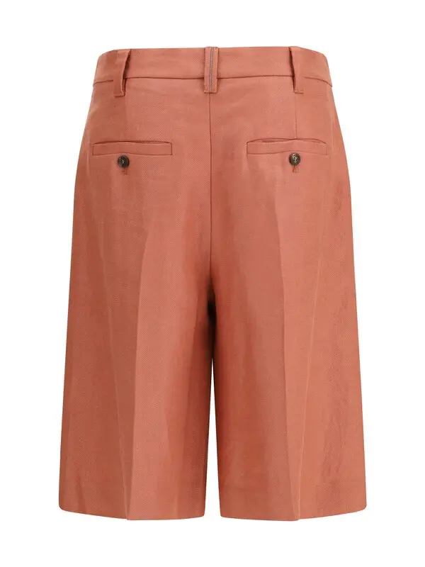 Brunello Cucinelli Sartorial Bermuda Shorts In Fluid Viscose And Linen Twill - Orange