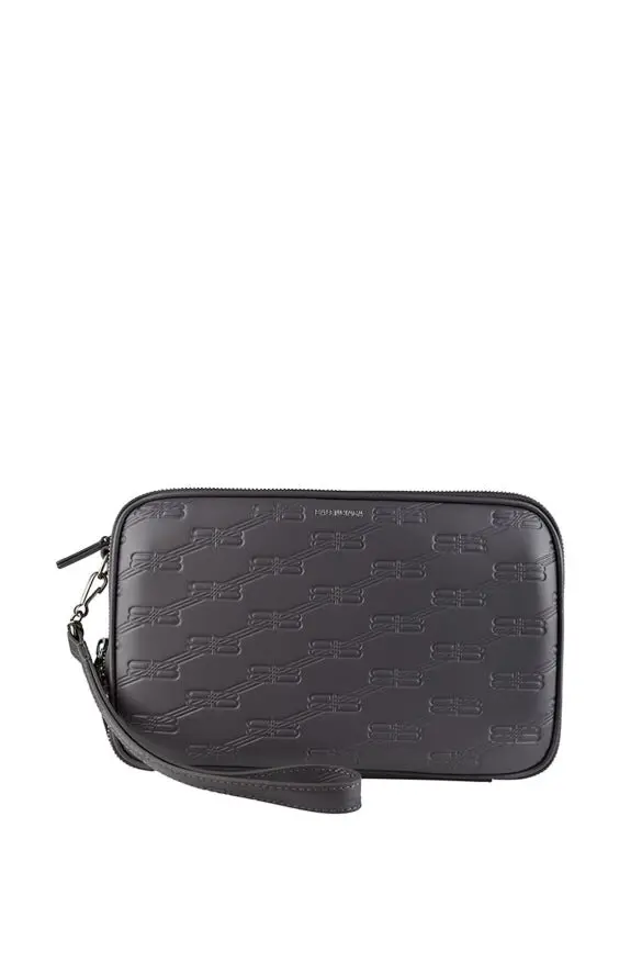 Balenciaga Leather Pouch With Embossed Bb Logo - Gray