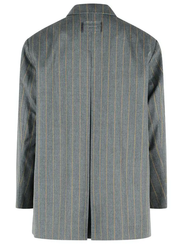 GANNI Grey Wool Blend Blazer With Vertical Stripes