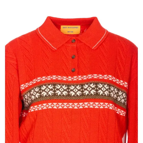 Guest In Residence Cable Collegiate Polo Sweater - Red