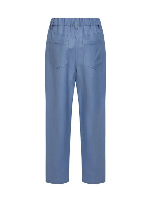 Brunello Cucinelli Light Blue Fluid Twill Baggy Trousers With Monili - Multicolor