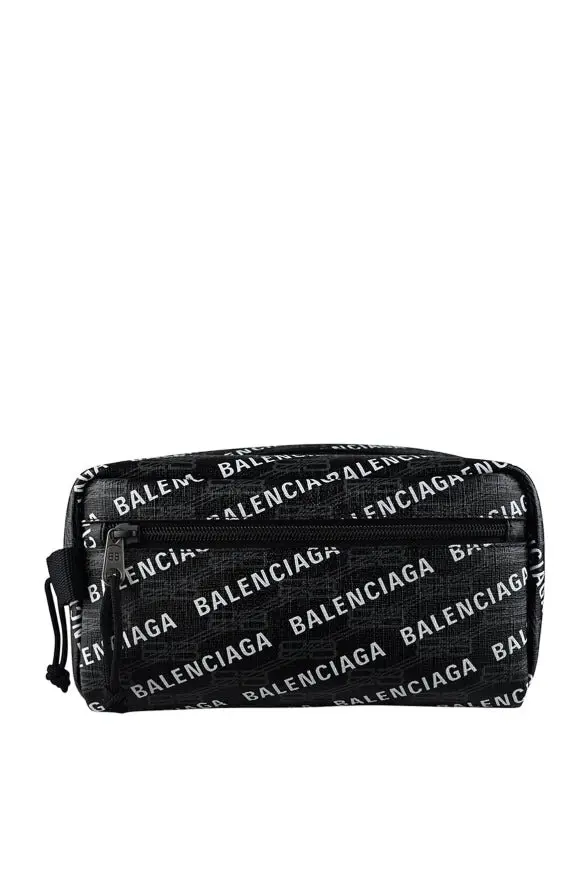 Balenciaga Printed Canvas Toiletry Bag - Black