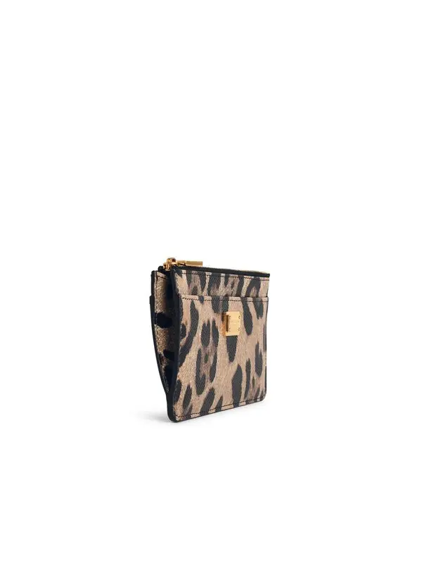 Dolce & Gabbana Dauphine' Leopard Print Leather Card Holder - Brown