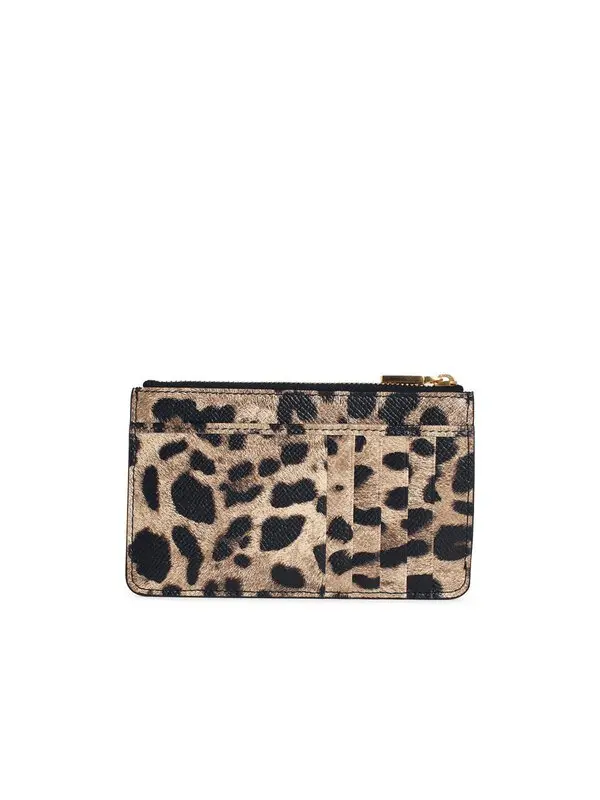 Dolce & Gabbana Dauphine' Leopard Print Leather Card Holder - Brown