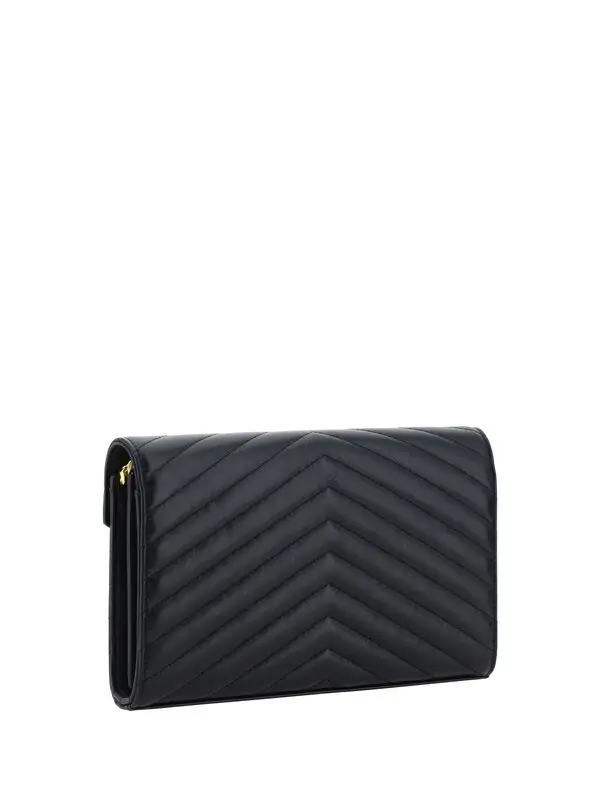 Saint Laurent Monogram Quilted Leather Wallet With Chain - Black