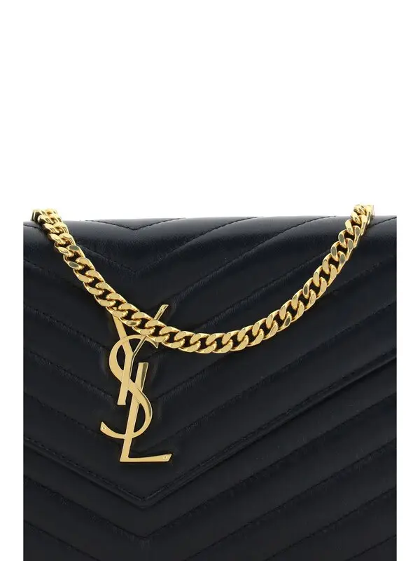 Saint Laurent Monogram Quilted Leather Wallet With Chain - Black