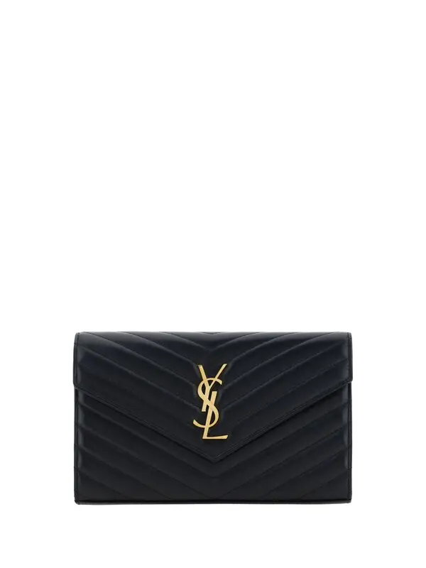 Saint Laurent Monogram Quilted Leather Wallet With Chain - Black