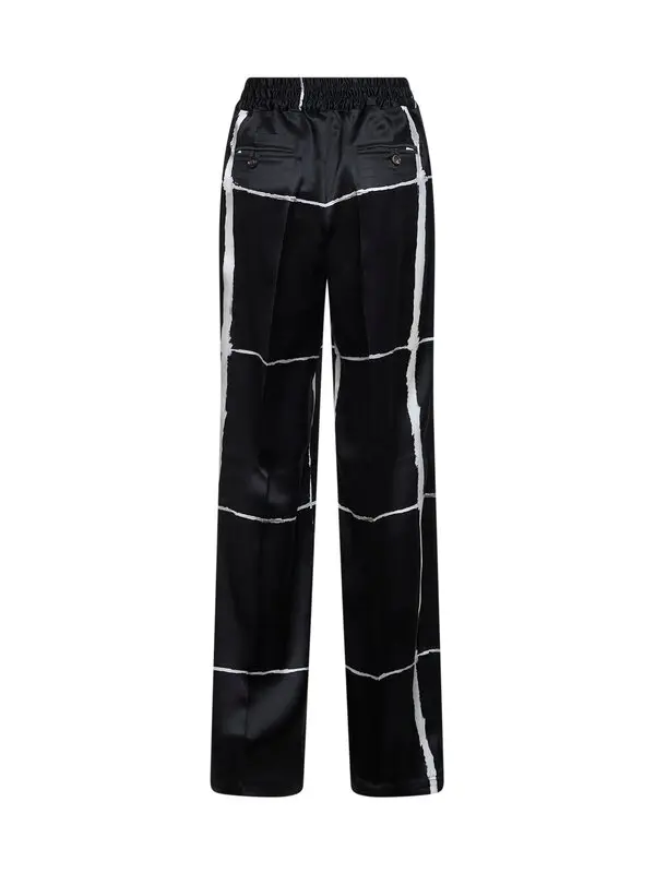 Kiton Black And White Printed Silk Drawstring Trousers