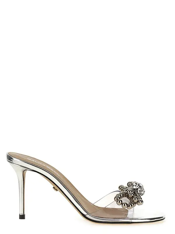 Mach & Mach Stud Bow Embellished Transparent Stiletto Sandals - Silver