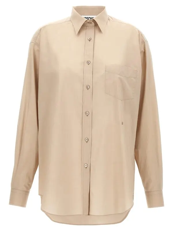 Moschino Cotton Shirt With Patch Pocket And Embroidery - Cream