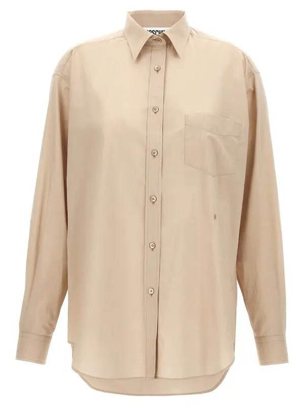 Moschino Cotton Shirt With Patch Pocket And Embroidery - Cream