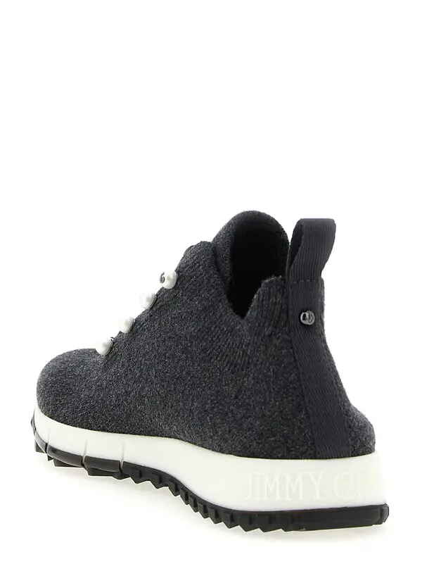 JIMMY CHOO Veles Cashmere Knit Sock Sneakers With Pearl Embellishments - Black