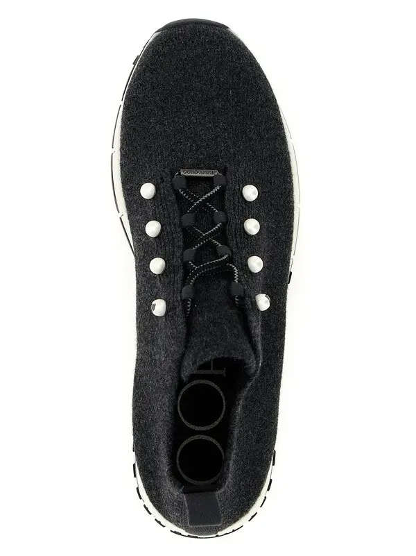 JIMMY CHOO Veles Cashmere Knit Sock Sneakers With Pearl Embellishments - Black