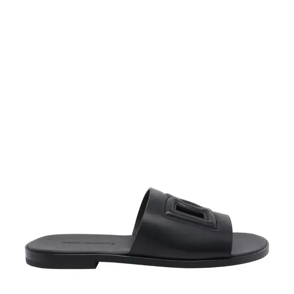 Dolce & Gabbana Dg Logo Leather Slide Sandals - Black
