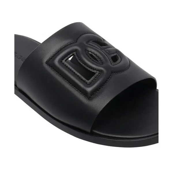 Dolce & Gabbana Dg Logo Leather Slide Sandals - Black
