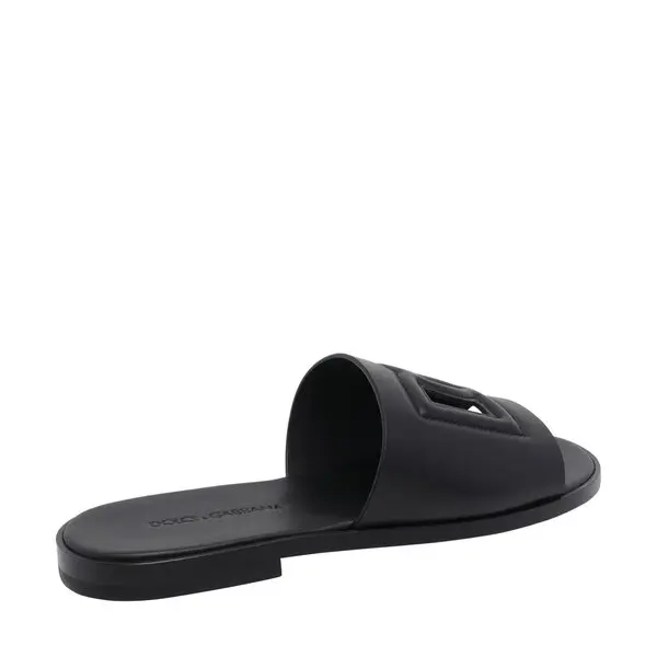 Dolce & Gabbana Dg Logo Leather Slide Sandals - Black