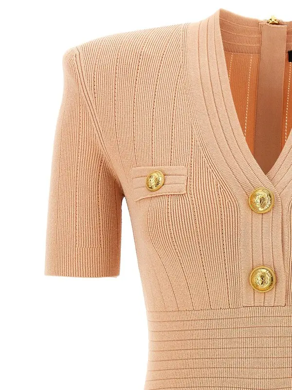 Balmain Chiocciola" Ribbed Knit Dress With Gold Tone Buttons