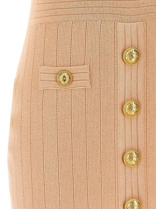 Balmain Chiocciola" Ribbed Knit Dress With Gold Tone Buttons