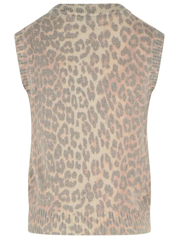 GANNI Leopard Patterned Wool Blend Vest - Brown