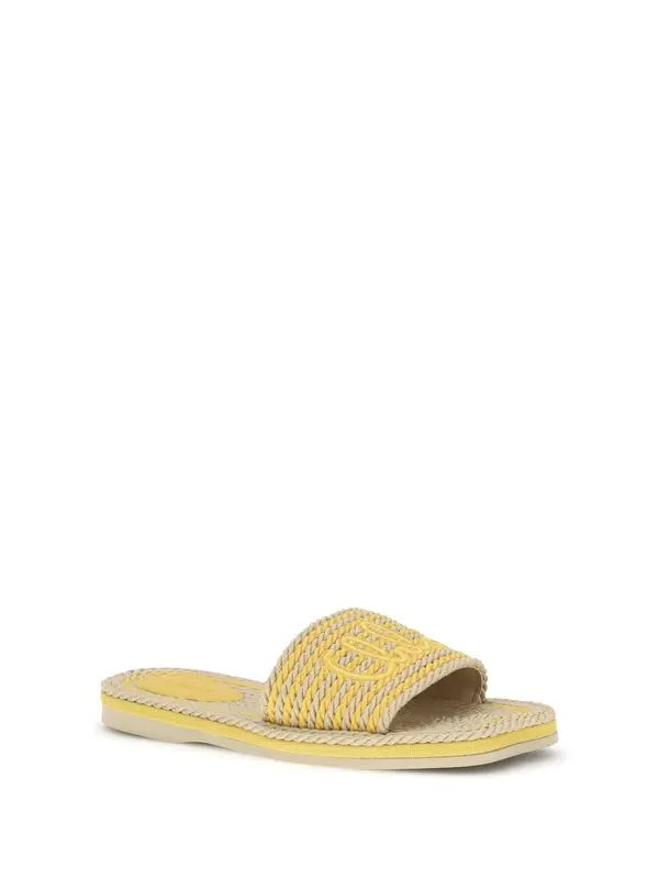 Chloé Raffia Woven Slides With Embroidered Signature - Cream