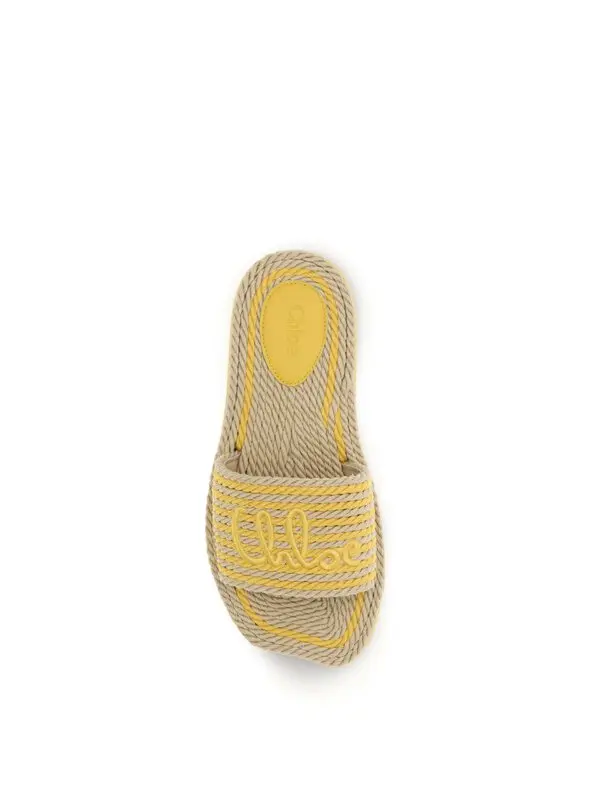 Chloé Raffia Woven Slides With Embroidered Signature - Cream