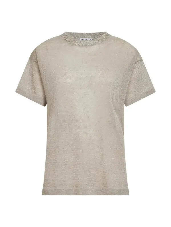 Brunello Cucinelli Beige Linen Blend Sweater With Lamé Crewneck - Multicolor