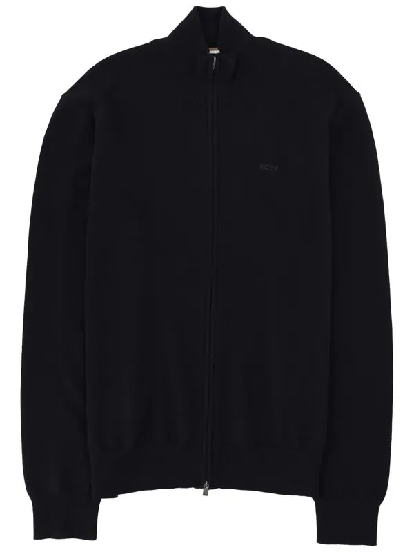 BOSS Zip-up Cardigan With Logo Detail - Blue