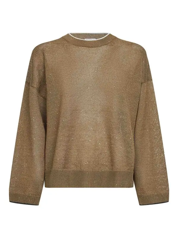 Brunello Cucinelli Diamond Linen And Cotton Sweater - Multicolor