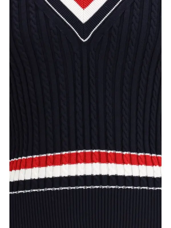 Thom Browne Intarsia Cable-knit V-neck Pullover - Blue