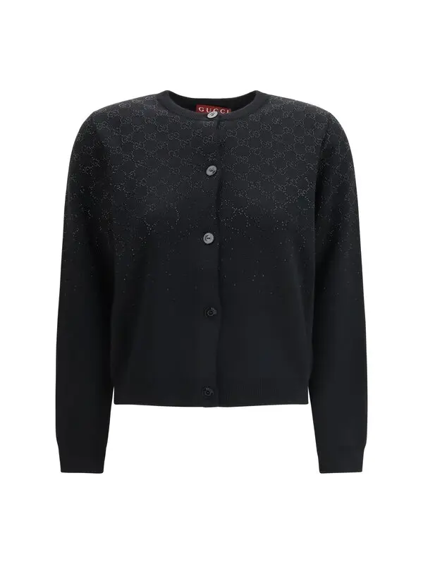 Gucci Long-sleeve Crew-neck Cardigan With Gg Crystals - Black
