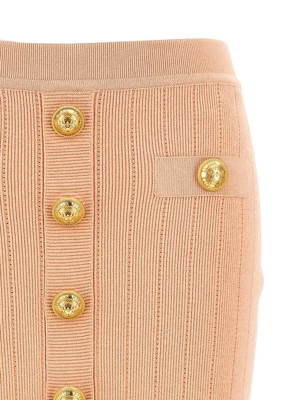 Balmain Chiocciola Logo Button Ribbed Skirt - Pink