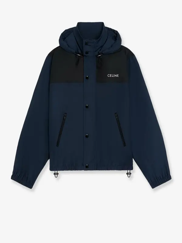 Celine Bicolor Nylon Jacket With Hood And Drawstring - Blue