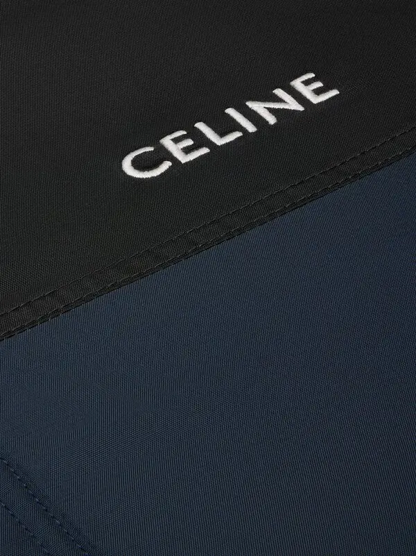 Celine Bicolor Nylon Jacket With Hood And Drawstring - Blue