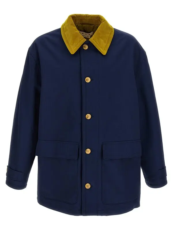 Marni Cotton Gabardine Parka With Quilted Lining - Blue