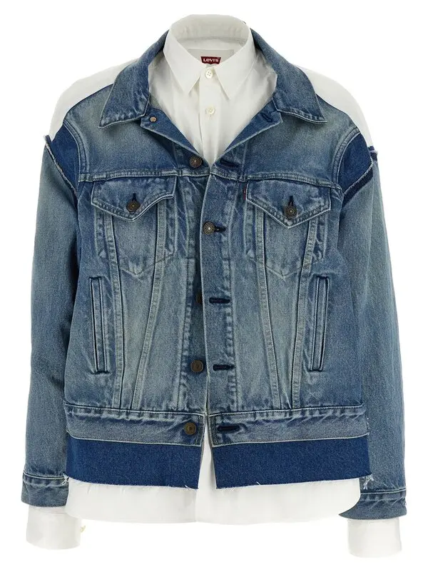 Junya Watanabe X Levi's® Denim Jacket With Cotton Poplin Shirt Overlay - Multicolor