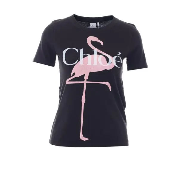 Chloé Short-sleeve Crew Neck T-shirt With All-over Logo Print - Black