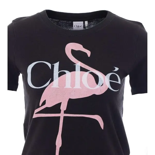 Chloé Short-sleeve Crew Neck T-shirt With All-over Logo Print - Black