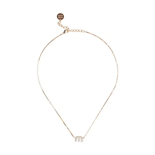 Miu Miu Logo Crystal Necklace - Gold