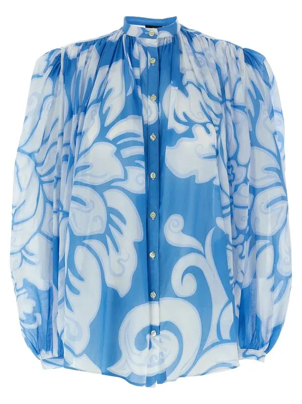 Etro Floral Print Cotton Shirt - Blue