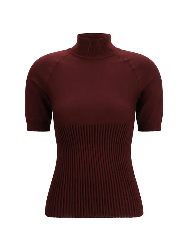 Alaïa Ribbed Wool High Neck Short Sleeve Top
