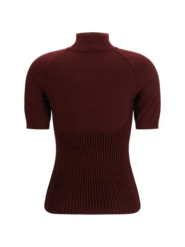 Alaïa Ribbed Wool High Neck Short Sleeve Top