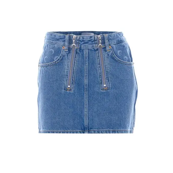 MARINE SERRE Denim Moon Logo Zipped Mini Skirt - Blue